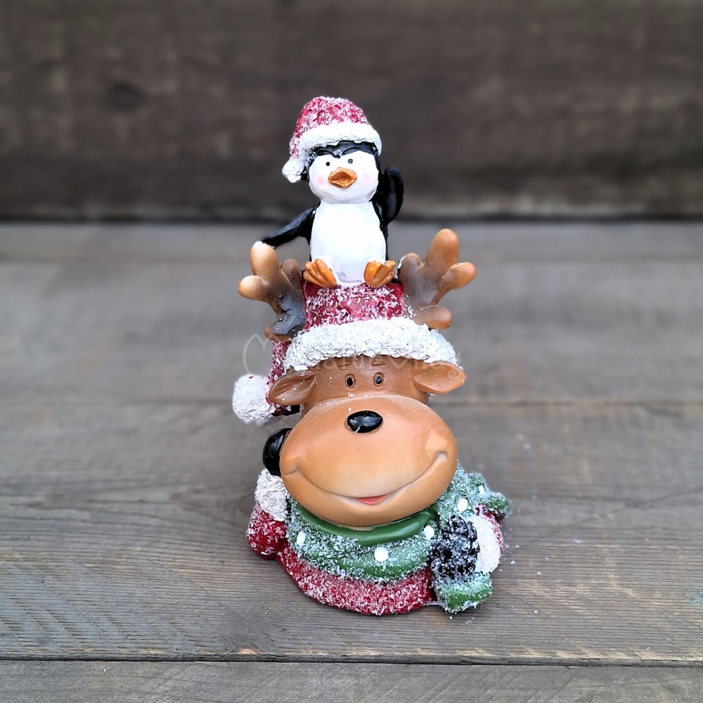 Karácsonyi dísz - Rénszarvas Pingvinnel Figura - MiniatűrVil Karácsonyi dísz - Rénszarvas Pingvinnel Figura - MiniatűrVil